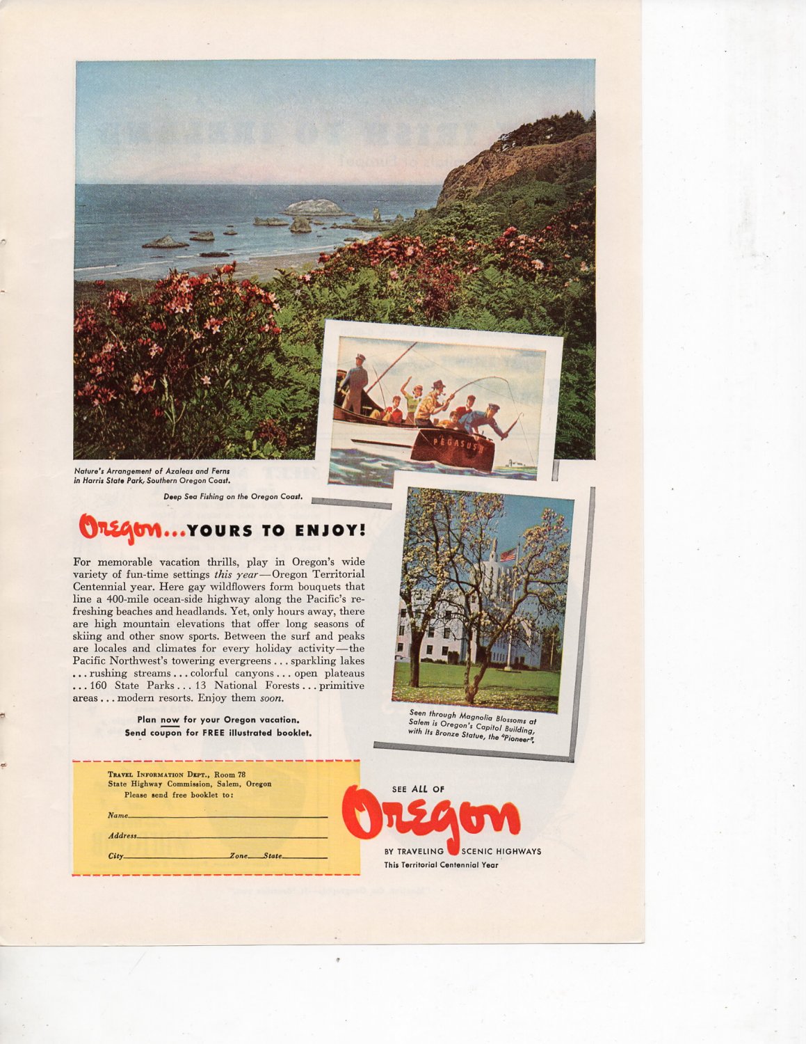 Oregon vintage Magazine Print Ad March 1948
