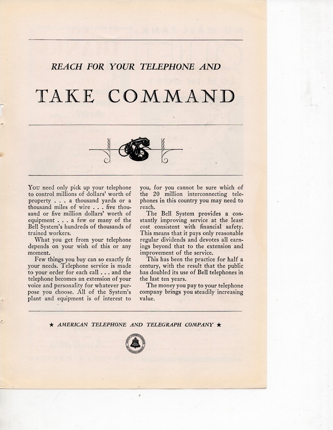 American Telephone & Telegraph vintage Magazine Print Ad November 1931