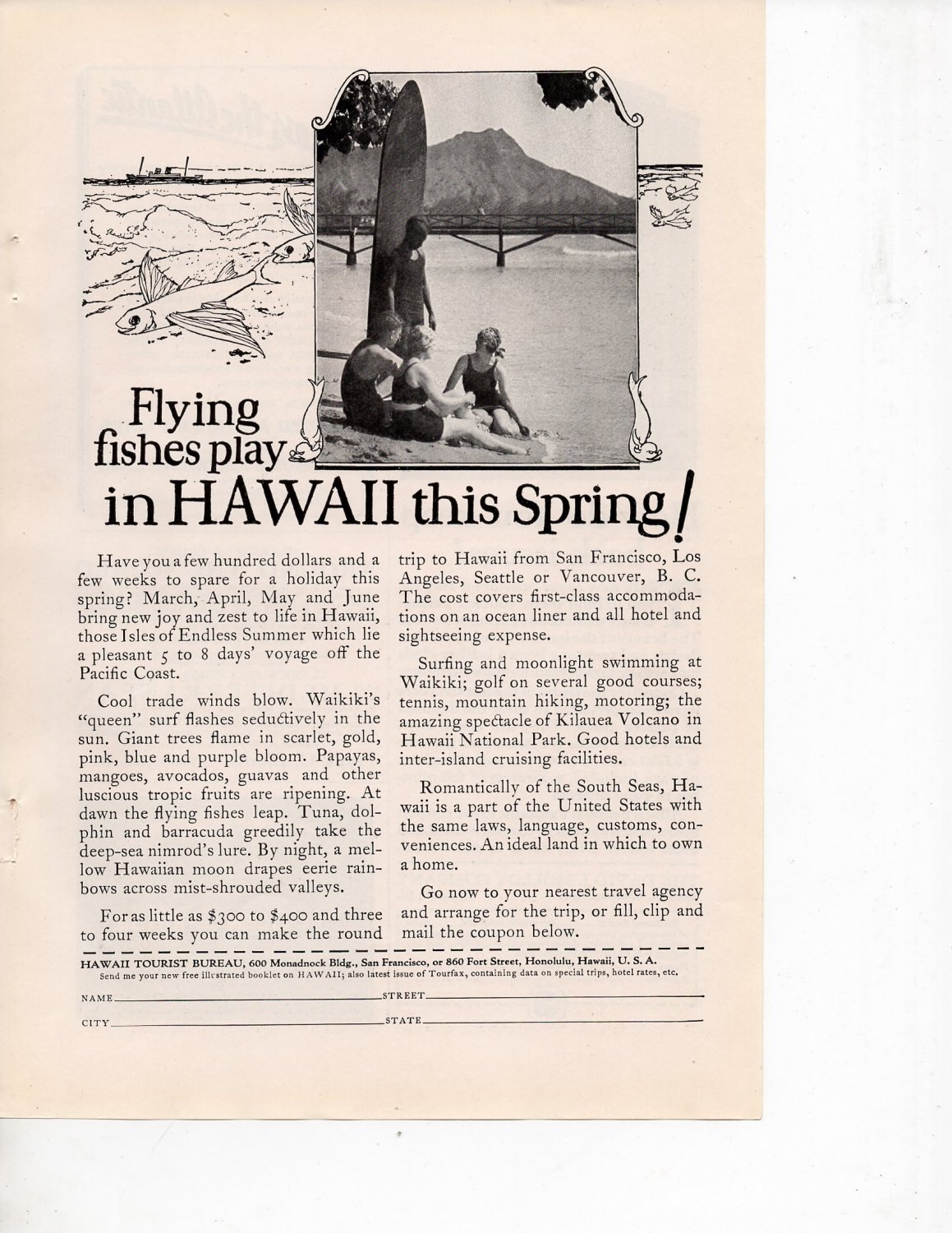 Hawaii vintage Magazine Print Ad February 1924