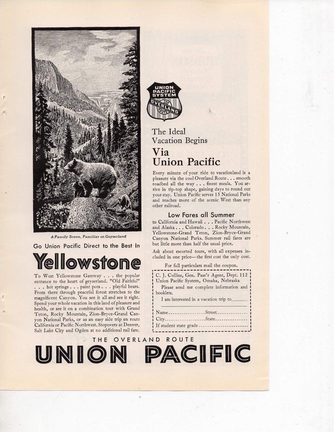 Union Pacific Railroad vintage Print Ad June 1930