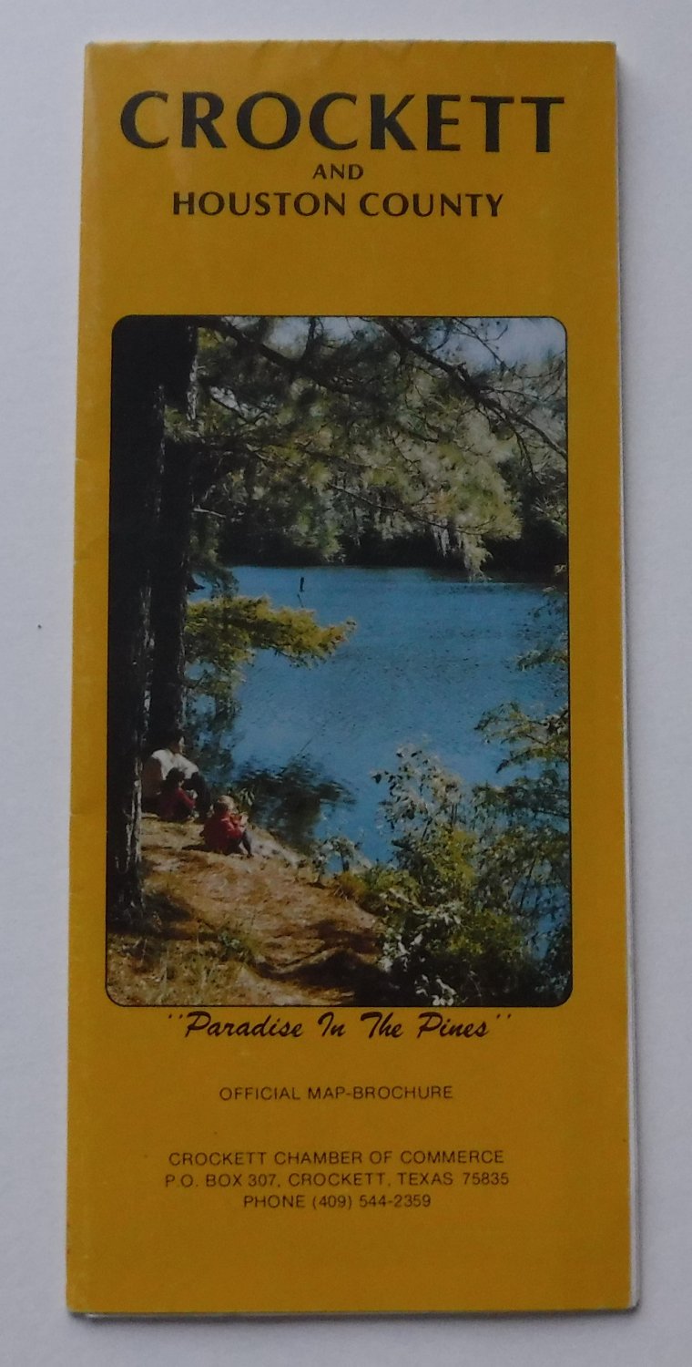 Folding Road Map Crockett and Houston County Official Map Brochure 1985