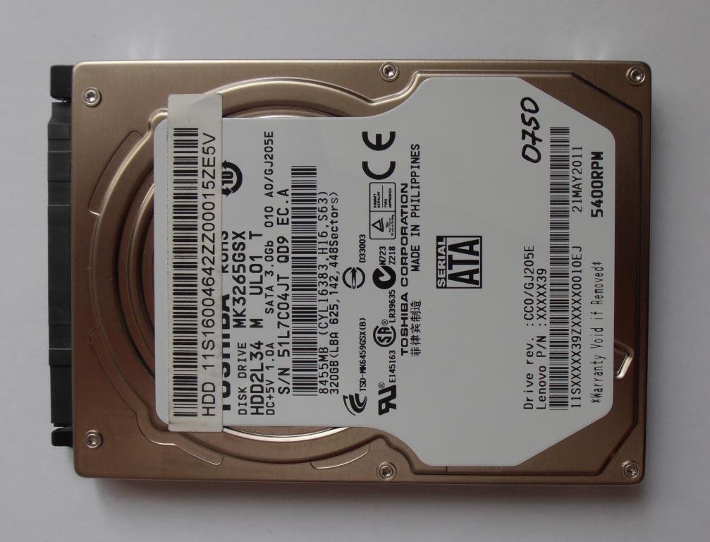 HDD MK3265GSX Toshiba A0/GJ205E HDD2L34 M 2.5" SATA 320gb Donor Drive 0750