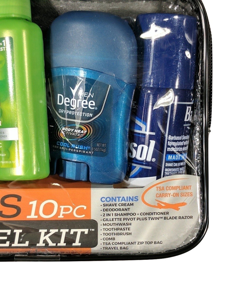 New, Man on the Go Travel Kit, 10 Pieces, Men’s Getaway Easy Carry-on Kit