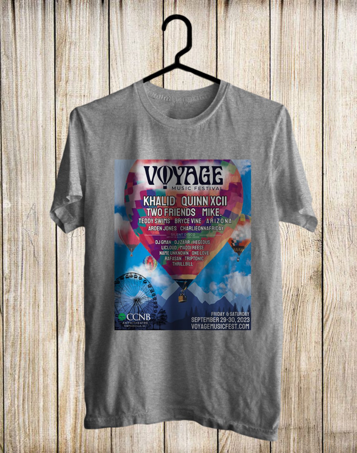 VOYAGE MUSIC FESTIVAL LINEUP 2023 FRONT SIDE GREY TEE ADL01