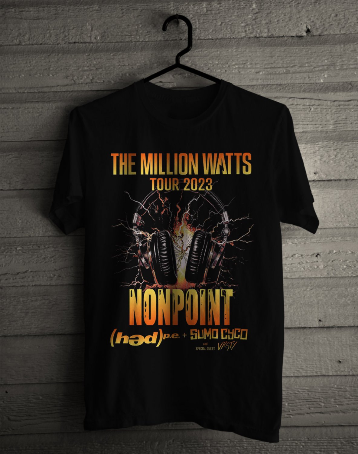 NONPOINT THE MILLION WATTS N.AMERICA TOUR 2023 FRONT SIDE BLACK TEE ADL01