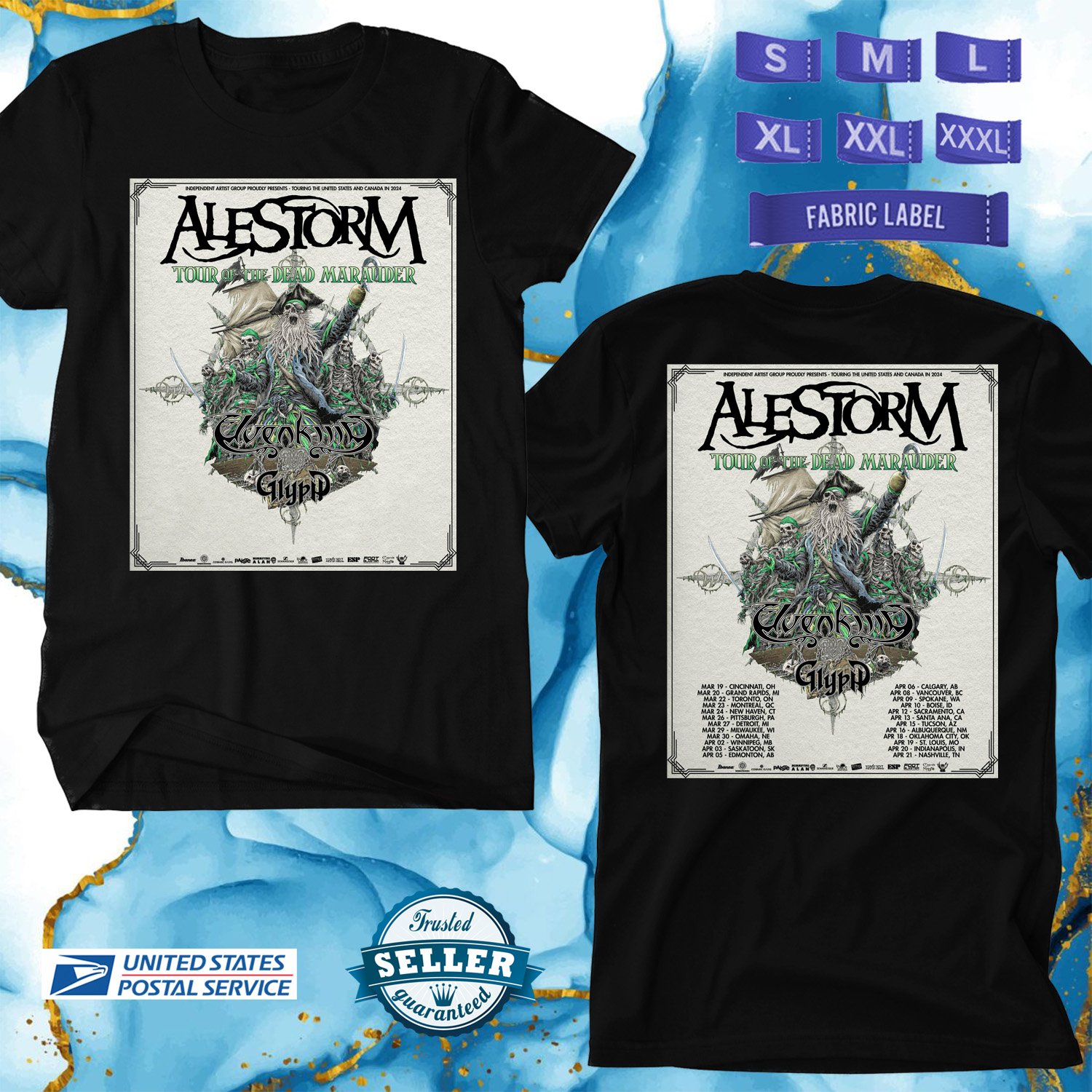ALESTORM TOUR OF DEAD MARAUDER 2024, ALESTORM TOUR,ALESTORM T SHIRT ...