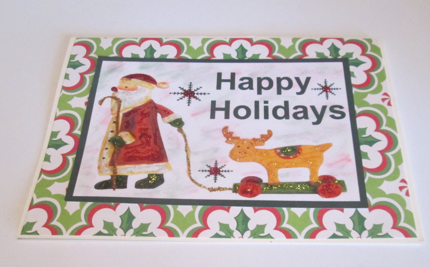 Happy Holidays Santa Pulling Deer - 5x7" Greeting Card with envelope