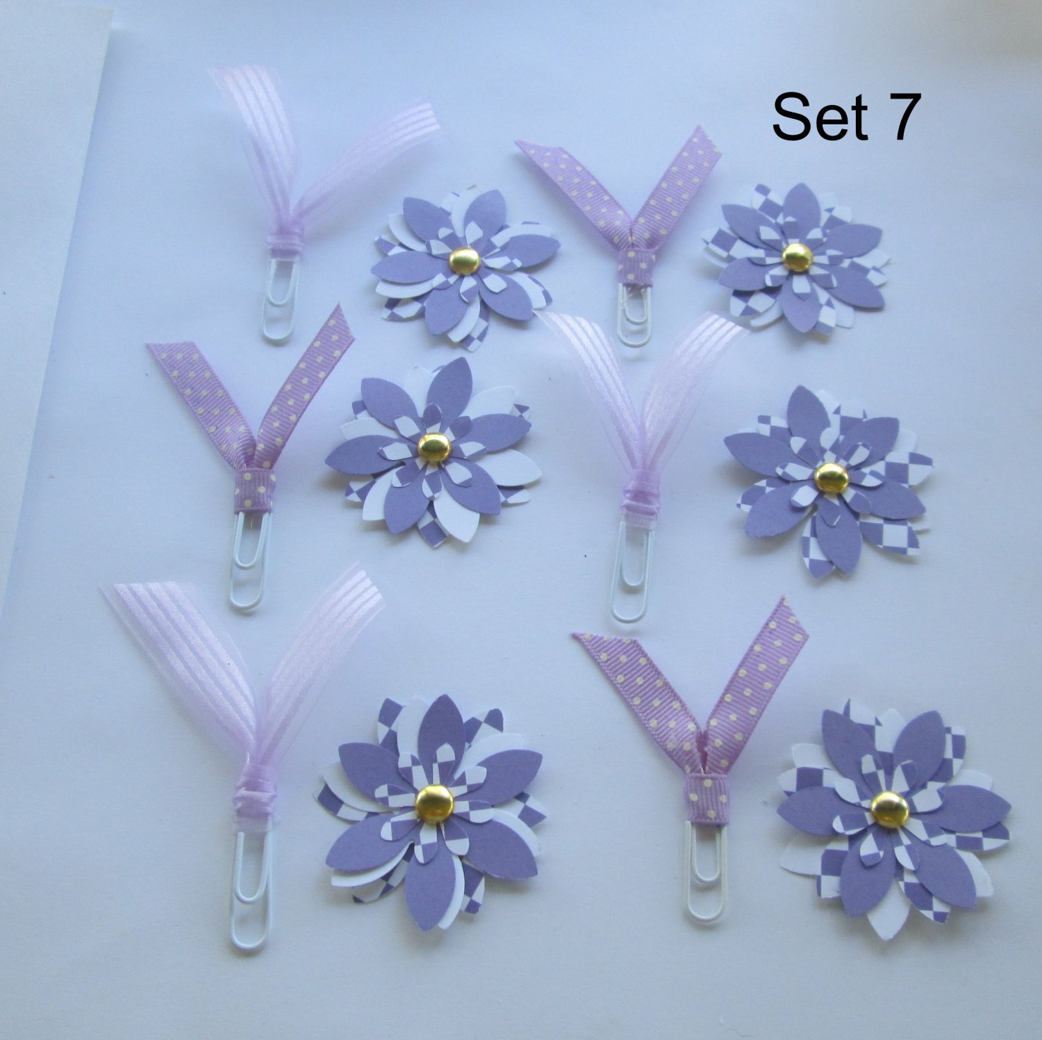 Set 7 - Handmade Flowers and Paper Clips - 12 pc set
