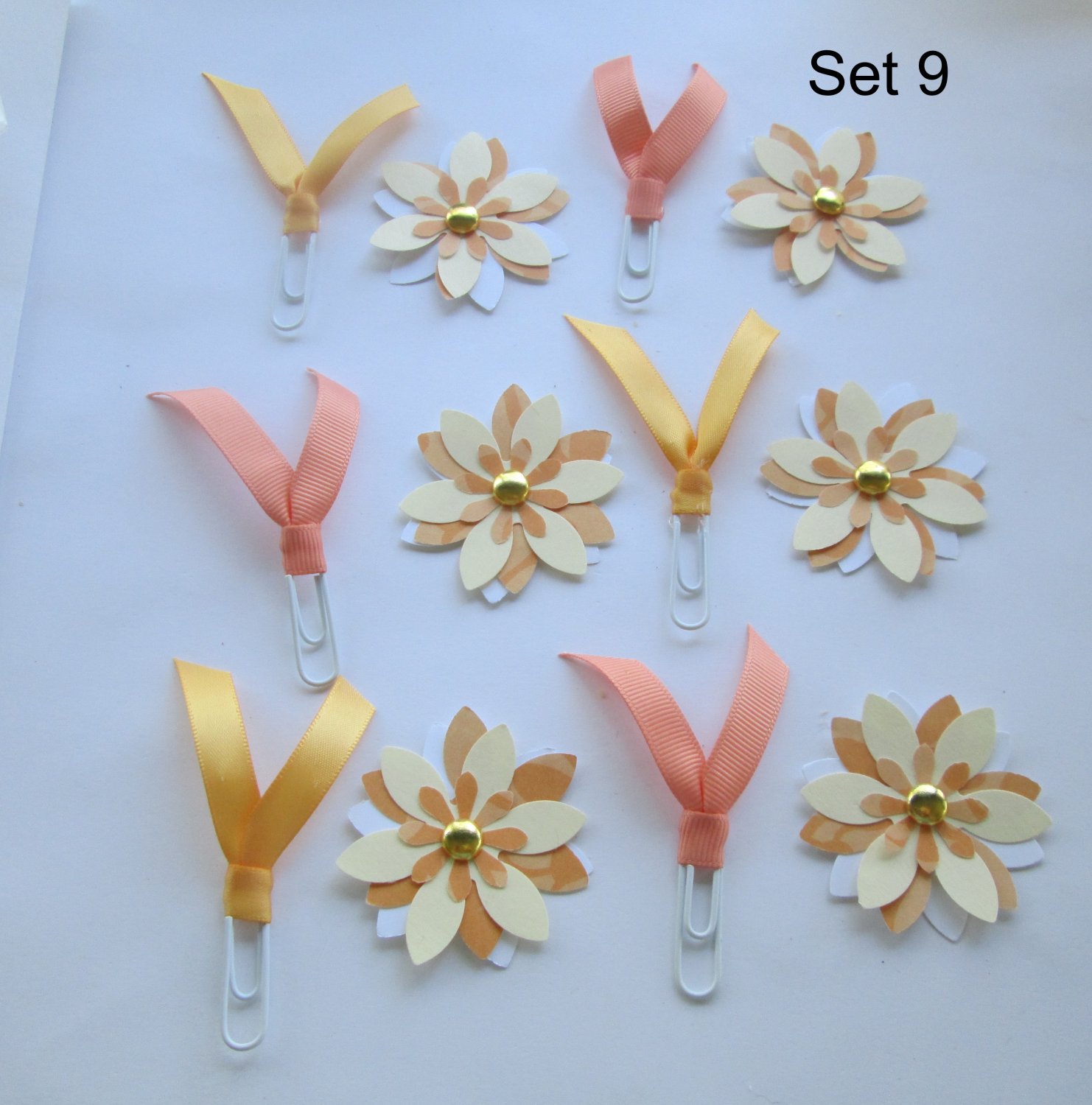 Set 9 - Handmade Flowers and Paper Clips - 12 pc set
