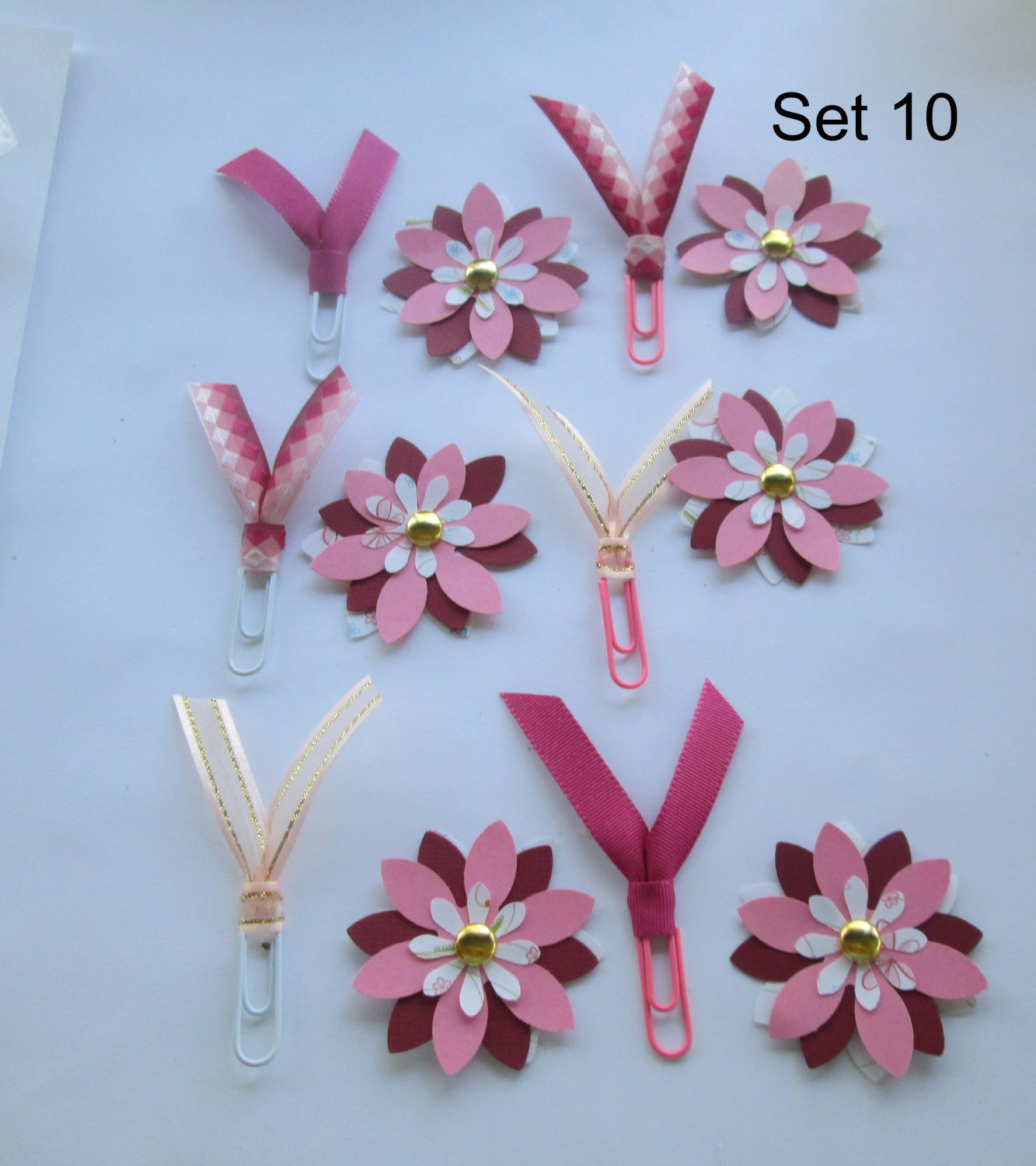 Set 10 - Handmade Flowers and Paper Clips - 12 pc set