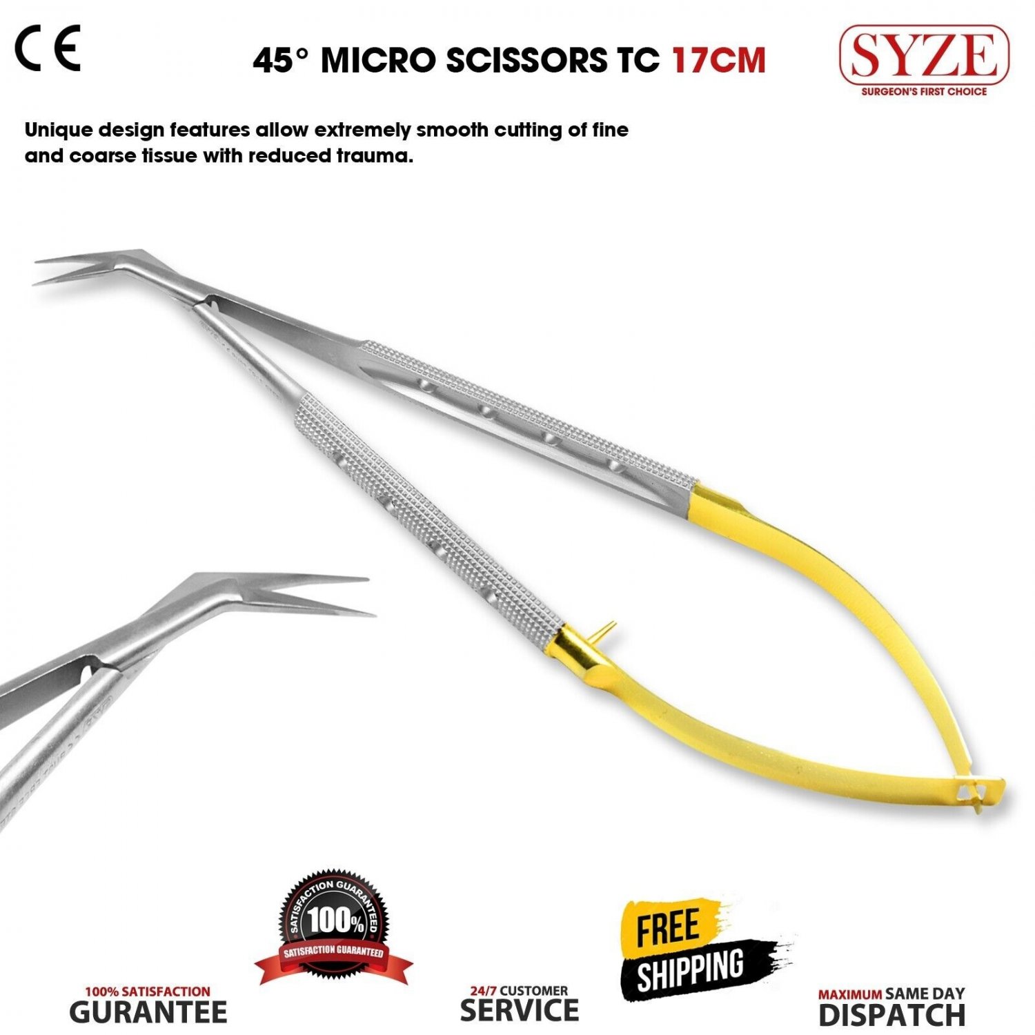 Surgical Micro Tissue Scissors Castroviejo TC Angled 45° 17cm Dental ...