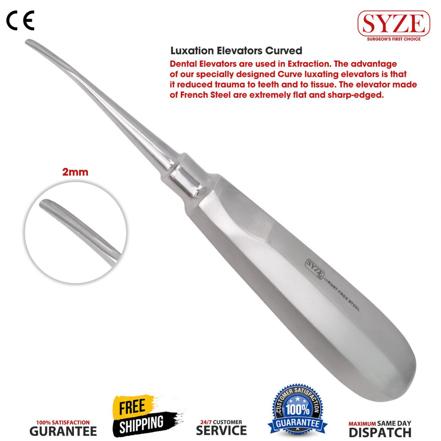 Dental Luxation Root Elevator Straight & Curved Blue Titanium Tip Tooth ...