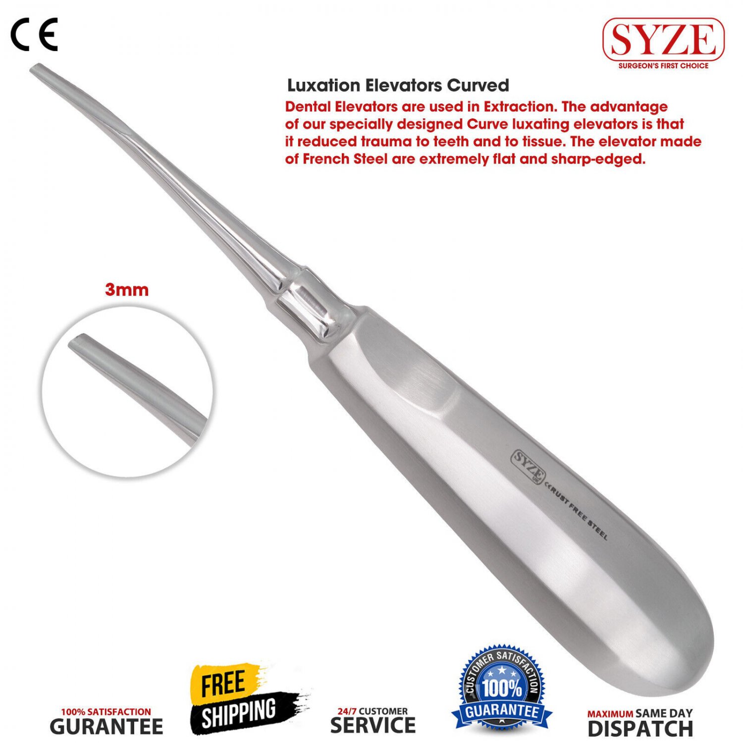 Dental Luxation Root Elevator Straight & Curved Blue Titanium Tip Tooth ...