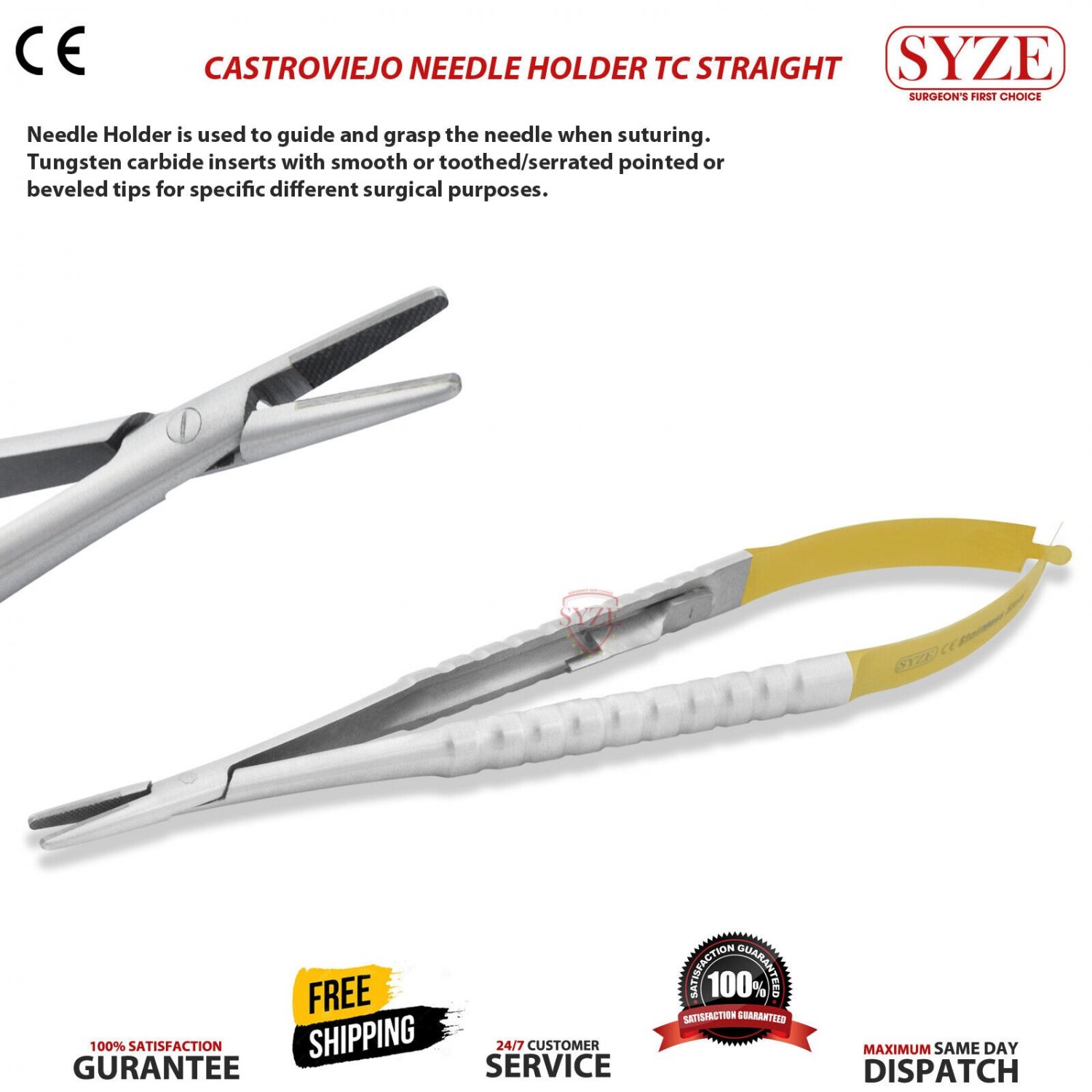 Castroviejo Needle Holder TC Straight 17CM Round Handle Suture Surgery Forceps