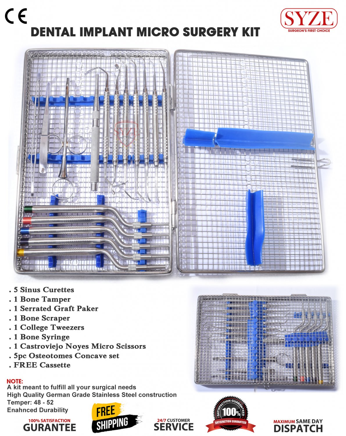 SET OF 8 Advanced Perio Mauri Tunneling Oral Surgery Kit + Cassette CE ...