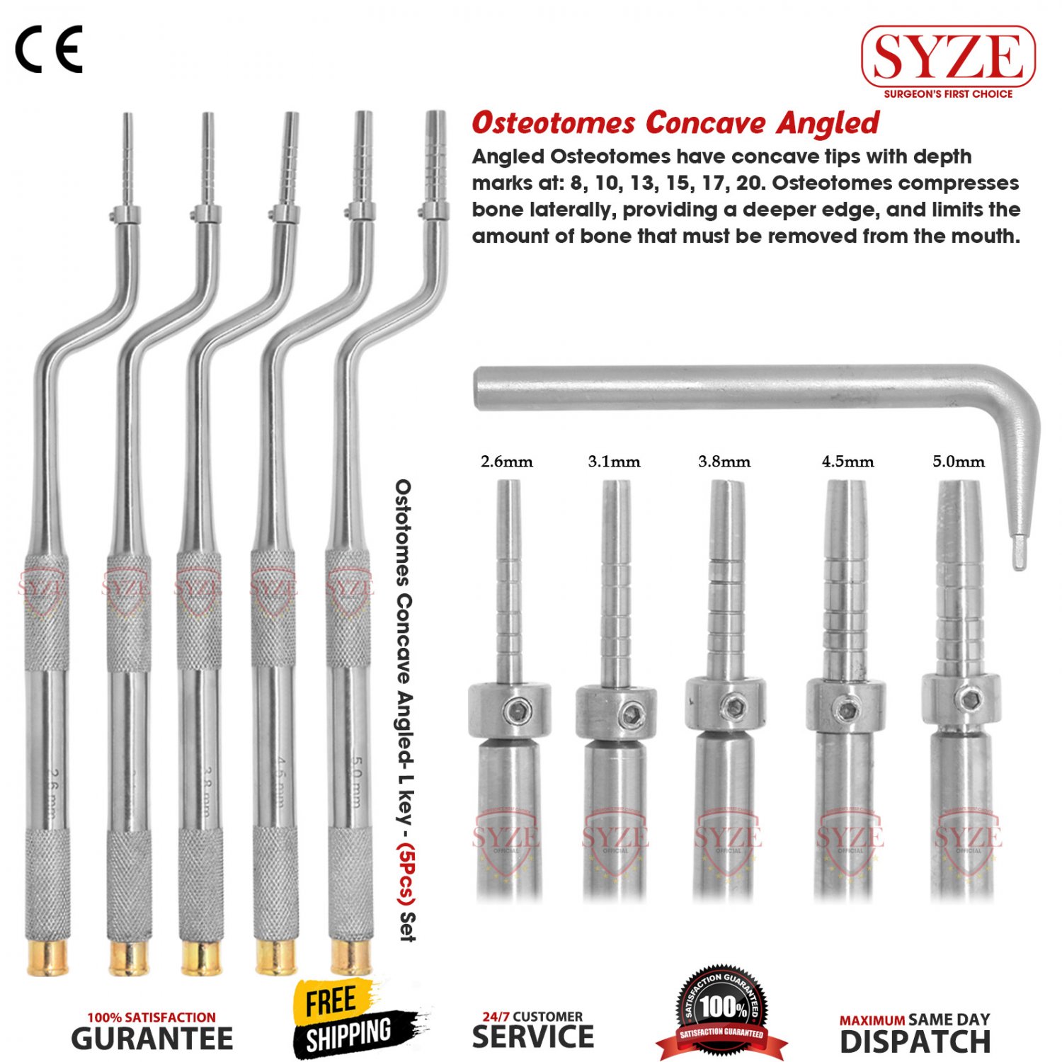 Implant Osteotomes Sinus Concave Angled & Straight Tip Dental ...