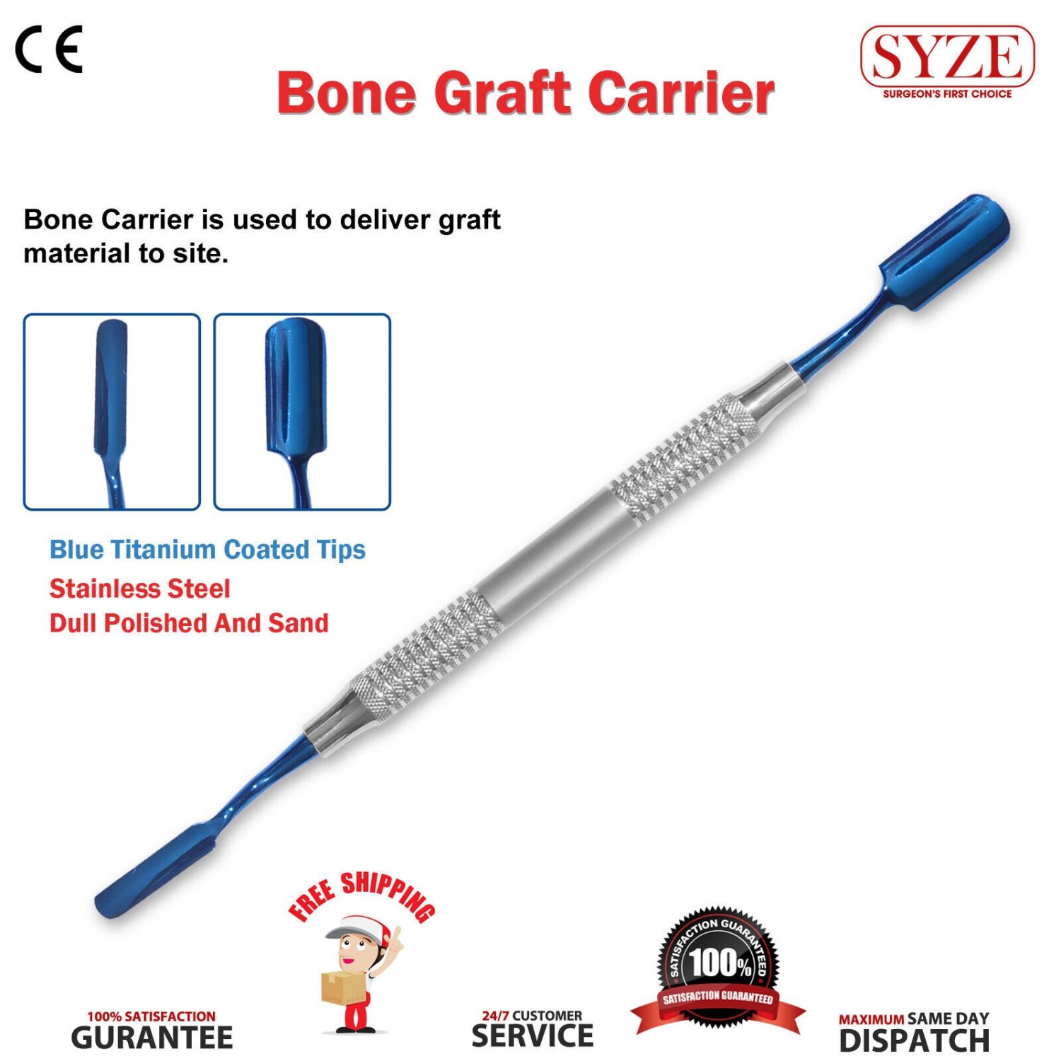 Dental Bone Graft Scoop Implant Blue Titanium Bone Packer Carrier ...