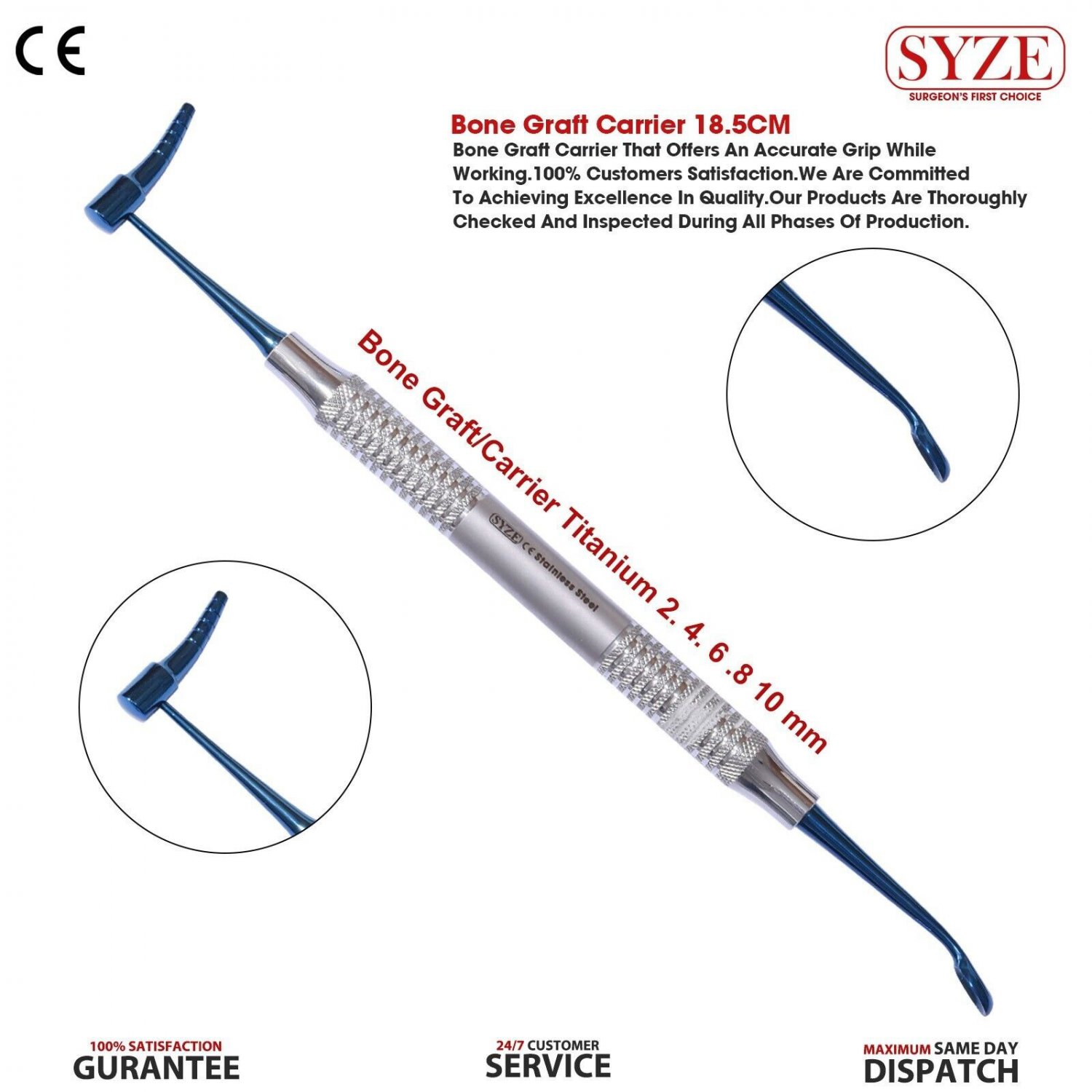 Titanium Coated Blue Amalgam Bone Graft Dental Pluggers Implant Surgery ...