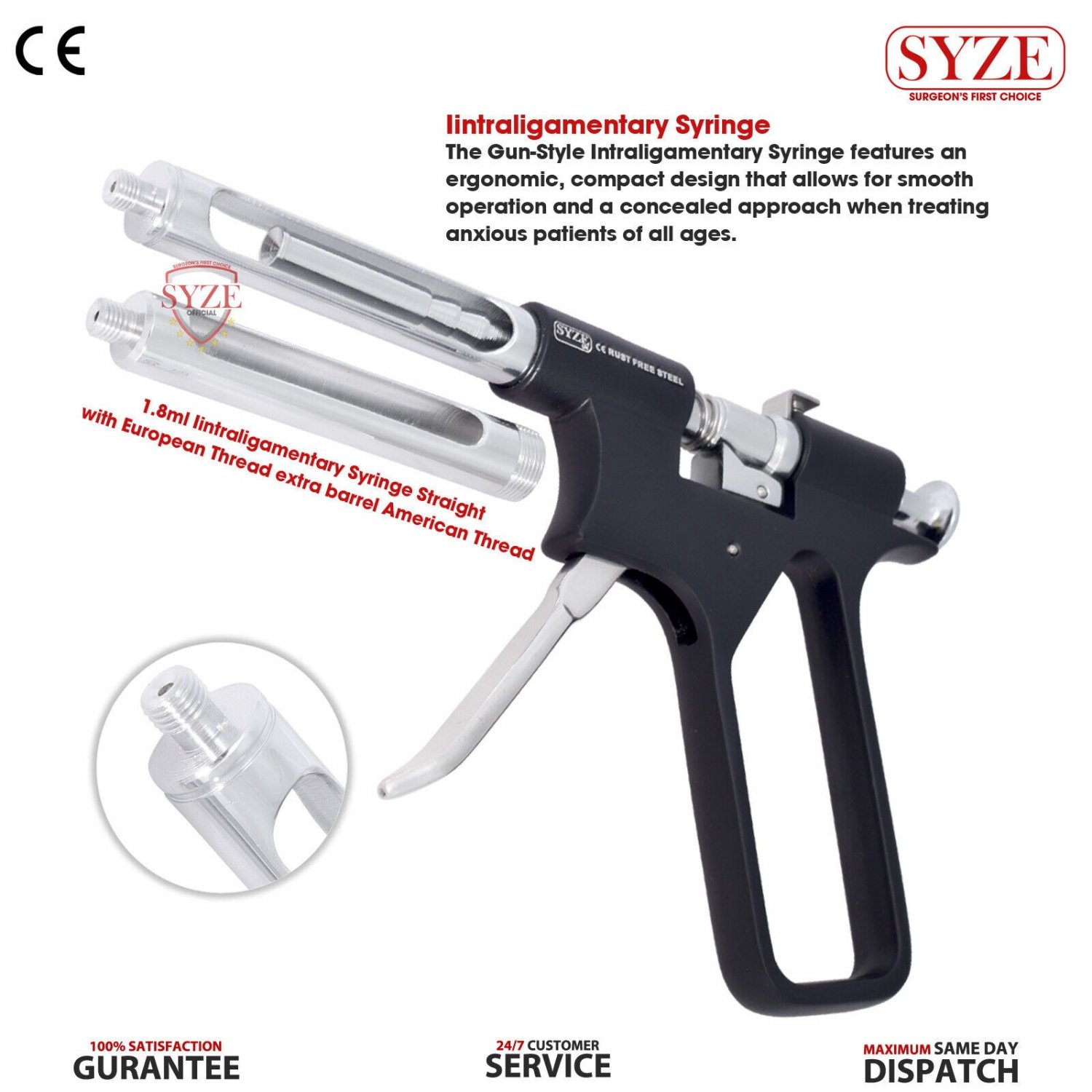 INTRALIGAMENTARY 1.8ml Pistol Injection Syringe Gun Anesthetic Surgical ...
