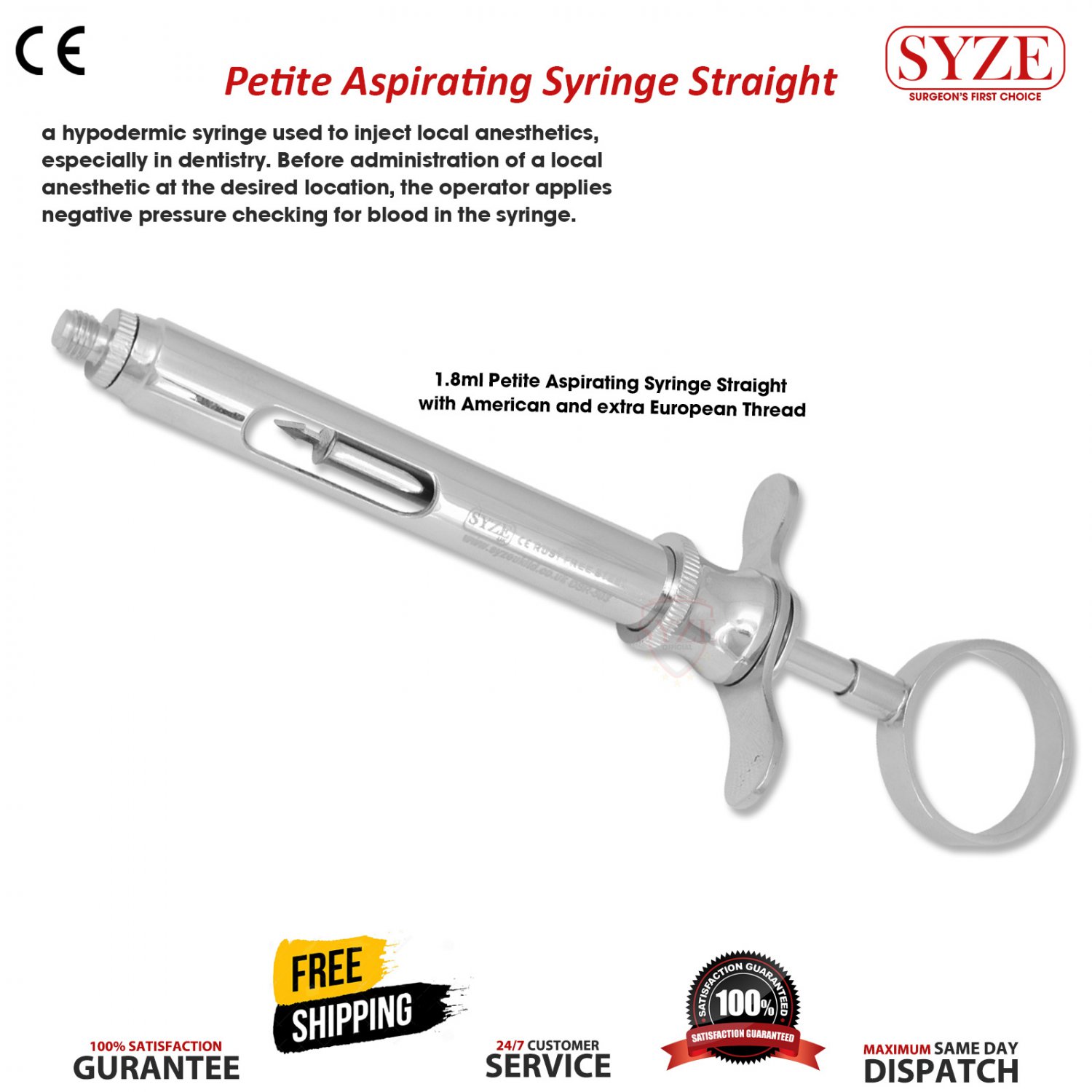 Dental Self Cartridge Petite Aspirating Syringe Straight 1.8ml Dentist ...