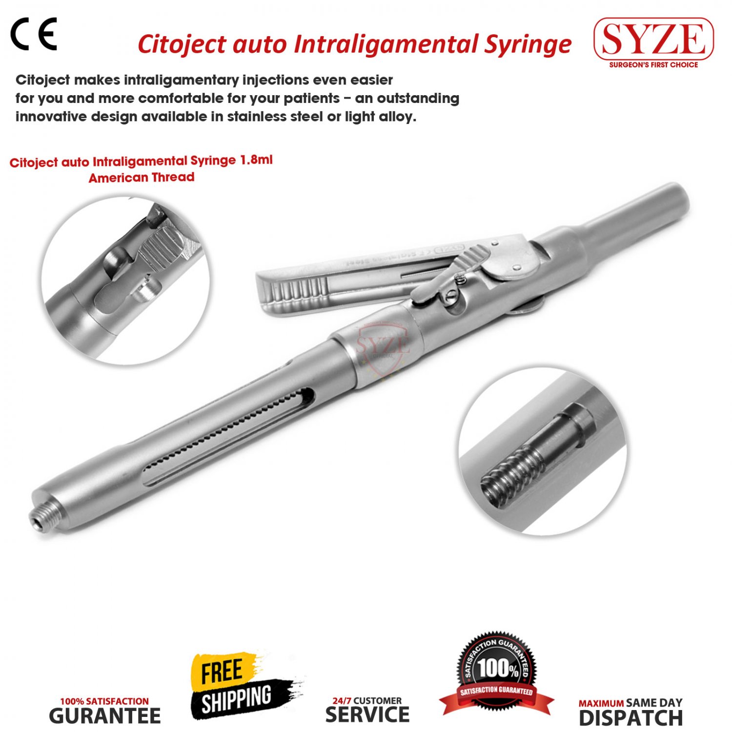 Dental Citoject Intraligamental auto Syringe 1.8ml Angled American Thread