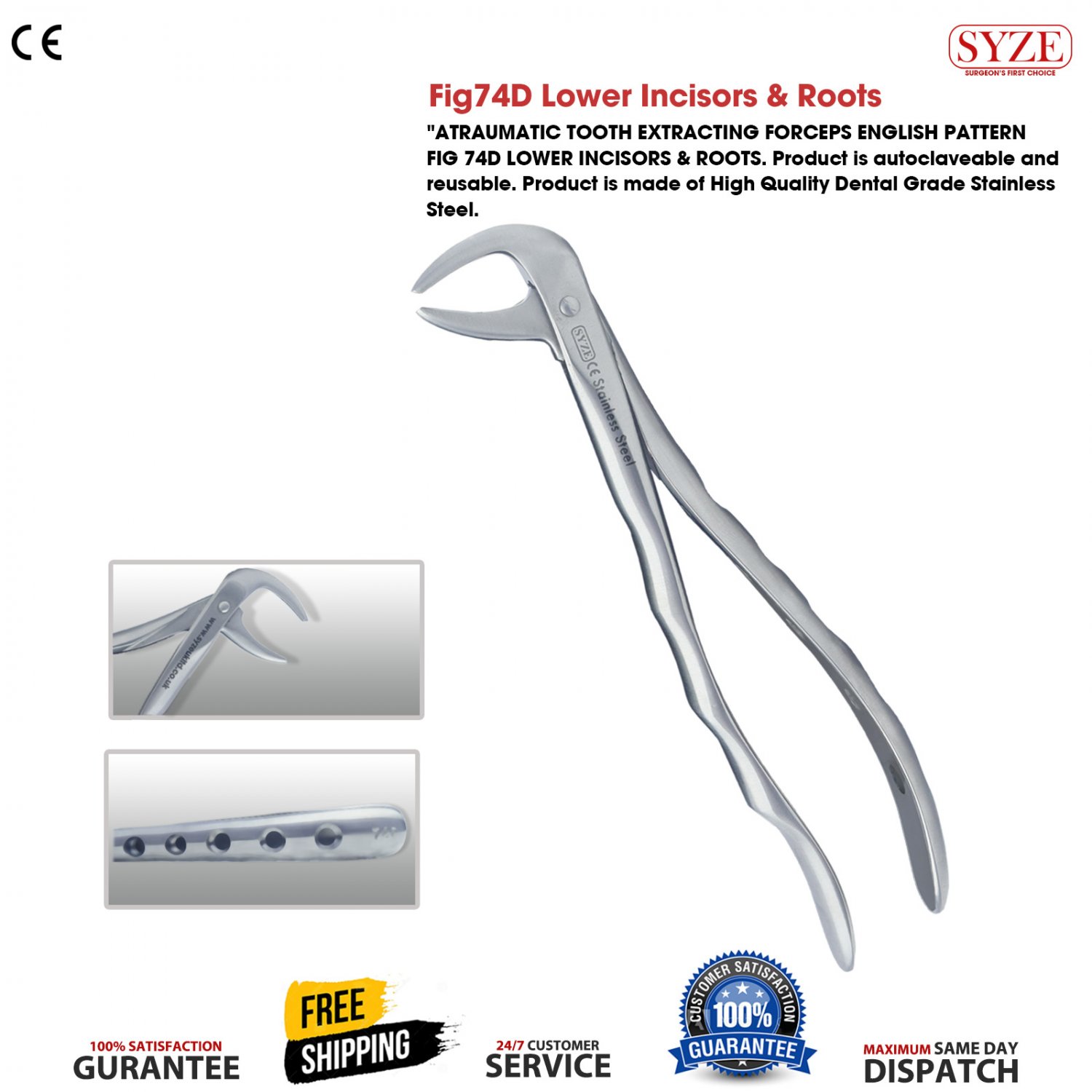 Tooth Extraction Forceps Lower Incisors & Roots Fig 74 D Dental ...