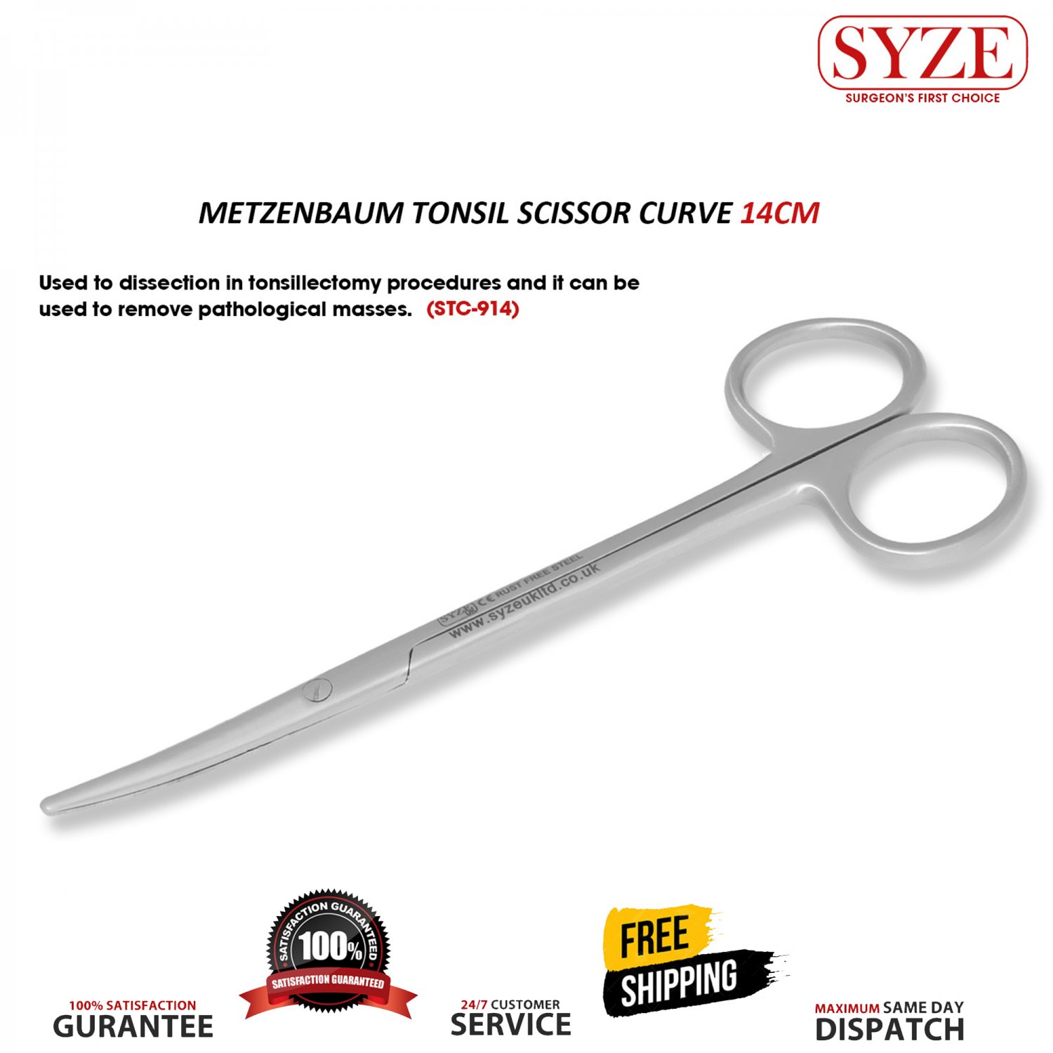 Metzenbaum Tonsil Tissue Dissection Scissors 14cm Curved Surgical Scissors