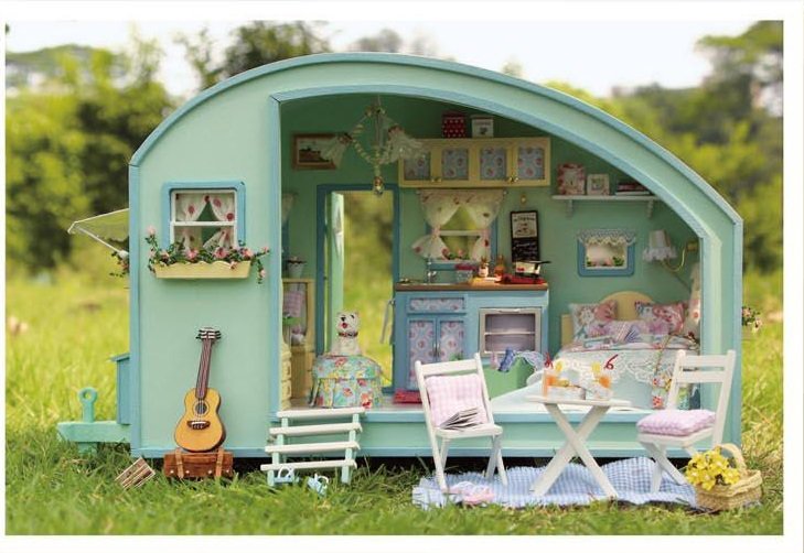 Dollhouse The Caravan DIY Wooden Cool Gift Kids Toy - Free Shipping