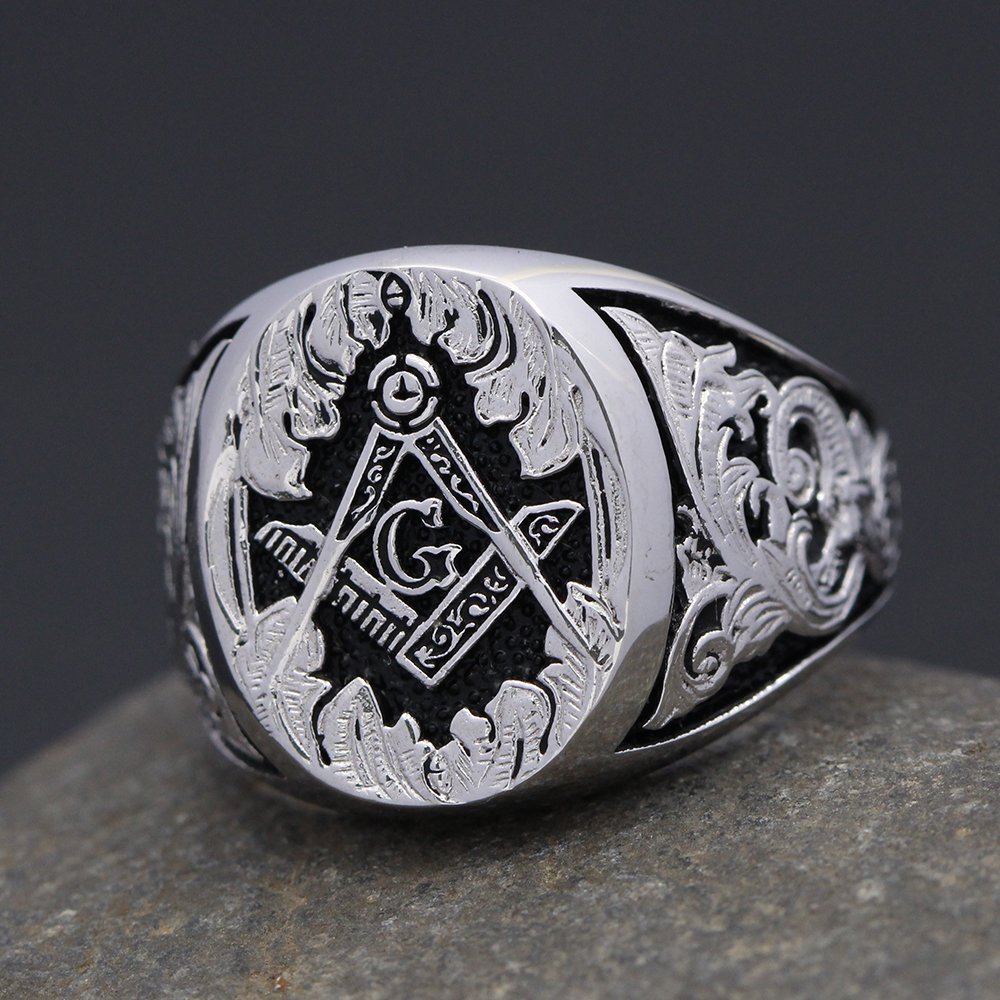 Masonic Signet Master Mason Symbol G Templar Freemasonry Hand Engraved Sterling Silver Ring