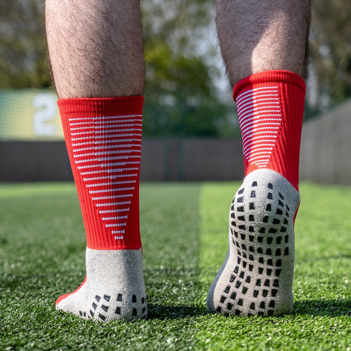 3 Pairs Men's Crew Length Anti Slip Football Grip Socks Red