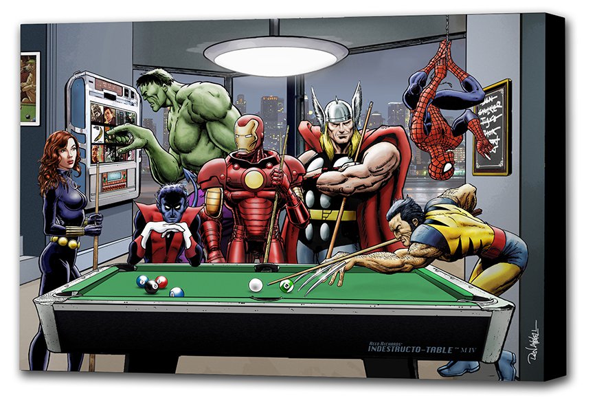 Marvel Superheroes Relax Playing Pool - Mounted Canvas (various sizes)