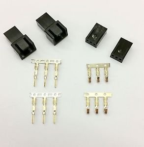 MALE & FEMALE 3 PIN PC FAN LED POWER CONNECTORS - 2 OF EACH- BLACK INC PINS