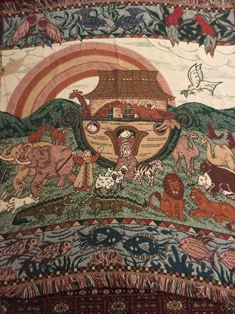 Noahs Ark Tapestry Throw Blanket Fringe 50x58 Bible Church Religious ...