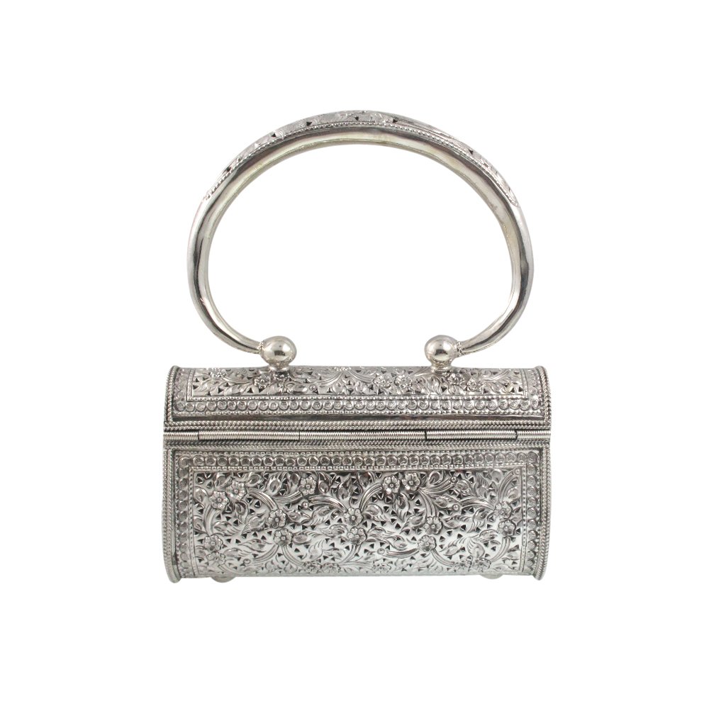 Mini Floral Engrave Handmade Bag 925 Sterling Silver Purse