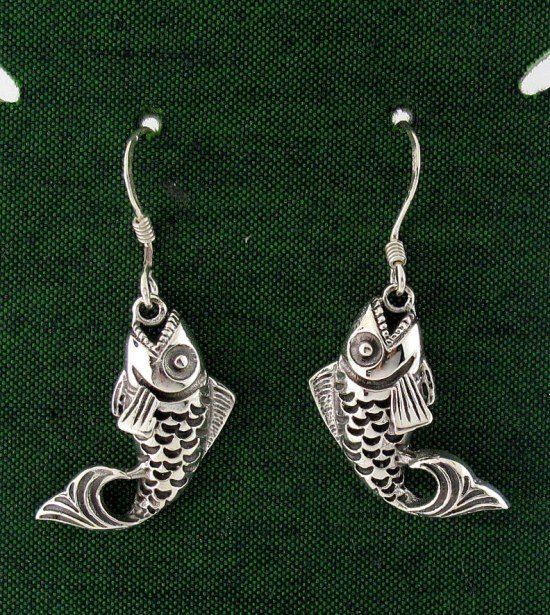 Koi Carp Fish Filigree 925 Sterling Silver Black Oxidized Dangle Earrings