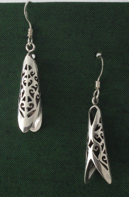 Taper Bell Filigree 925 Sterling Silver Bali Black Oxidized Dangle Earrings