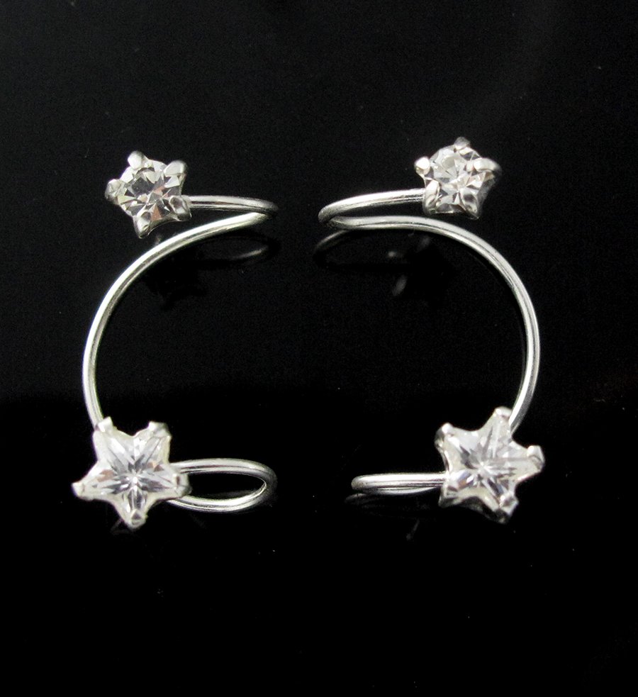 Milky Way Crystal Star Ear Cuff Wrap Clamp Earrings Clip 925 Sterling ...