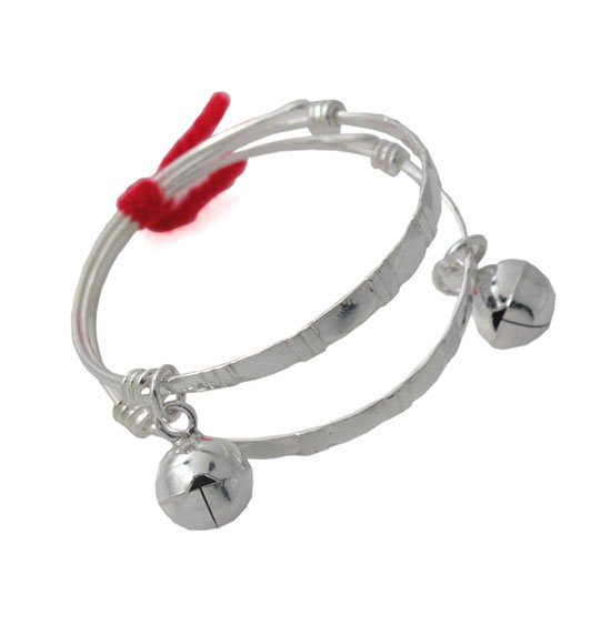 2pcs 4mm Baby Flat Bangle Pair Bell 925 Sterling Silver Jingle Ball ...