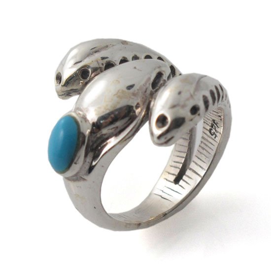 Triple Snake Head Anaconda Wrap Blue Stone 925 Sterling Silver Ring Coil