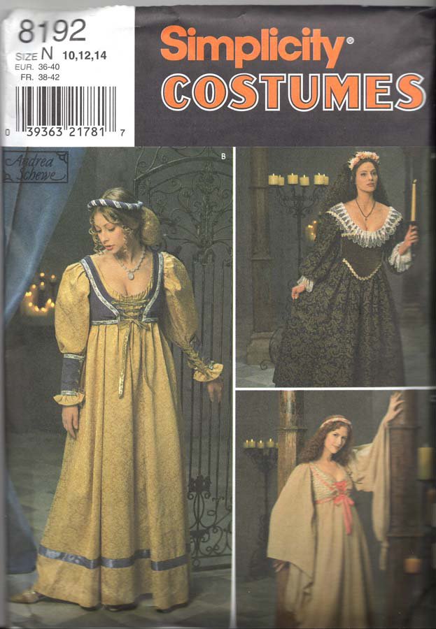 Simplicity Sewing Pattern Number 8192 1998 - 3 Renaissance Pleasure ...
