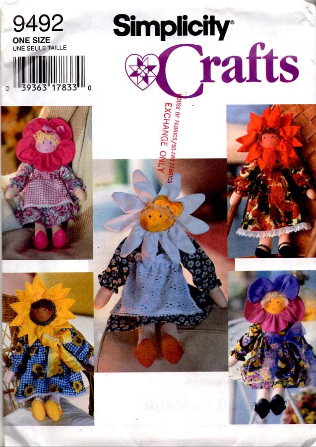 Simplicity Sewing Pattern Number 9492 1995 - 4 17" Cloth Flower Dolls ...