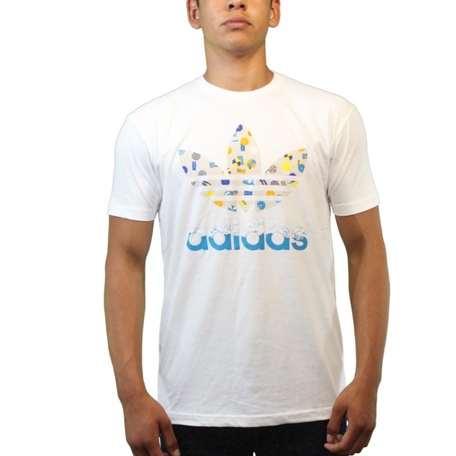 Adidas Classic Logo Beach Pattern Trefoil Men's White T-shirt NEW Size M