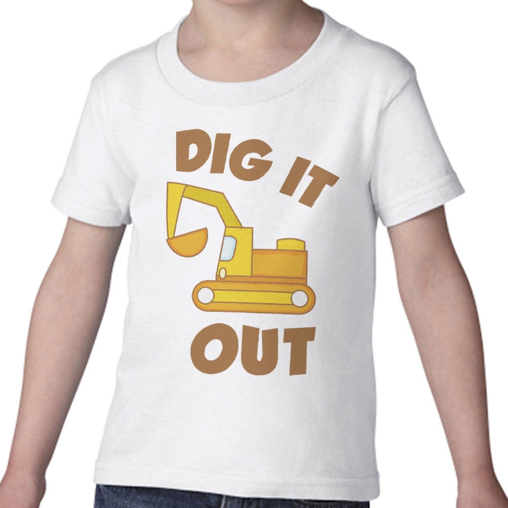 Dig It Out & Construction Truck Kid's White T-shirt NEW Sizes 2T-7