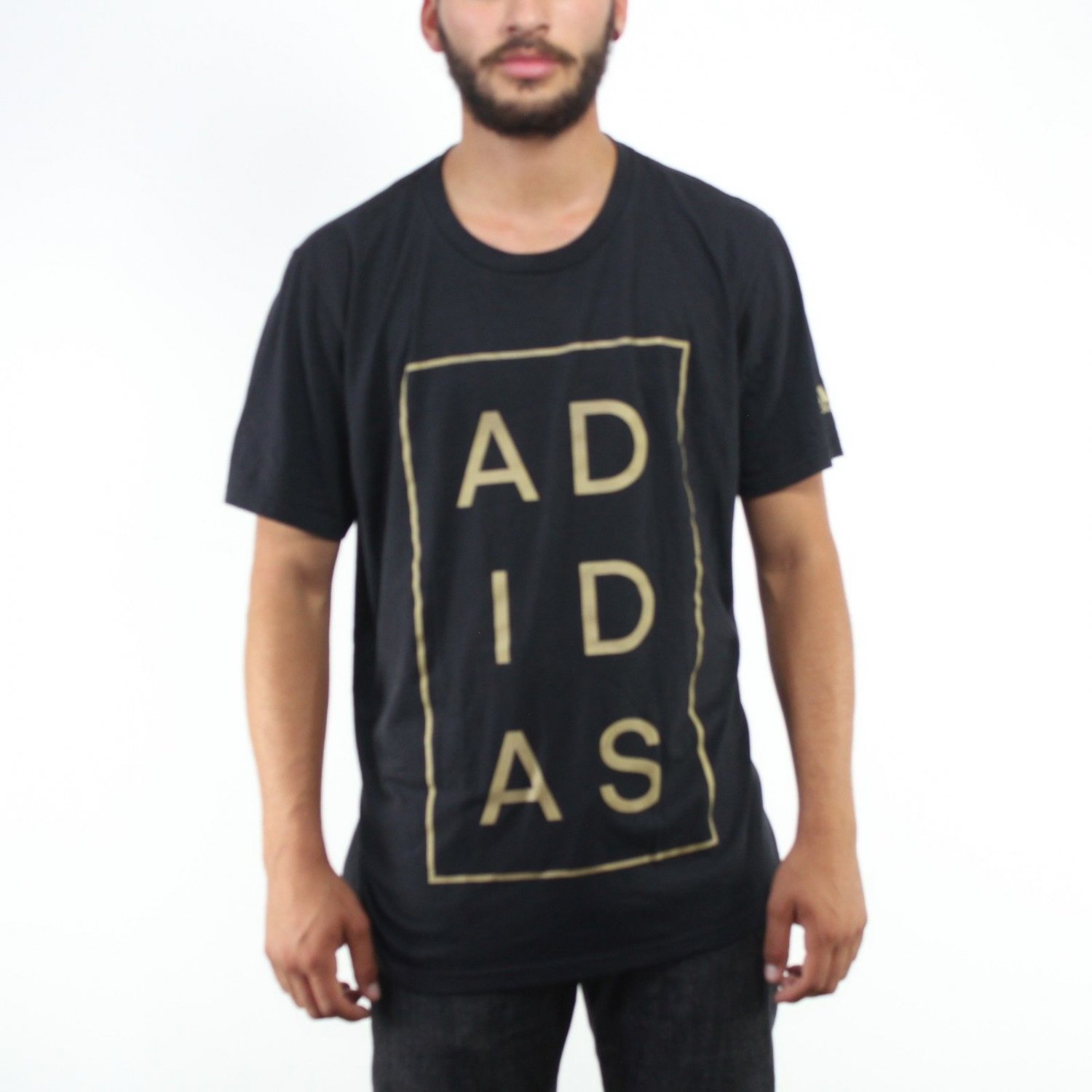 Adidas Gold Text Box Peformance Logo Men's Black T-shirt NEW Size 2XL