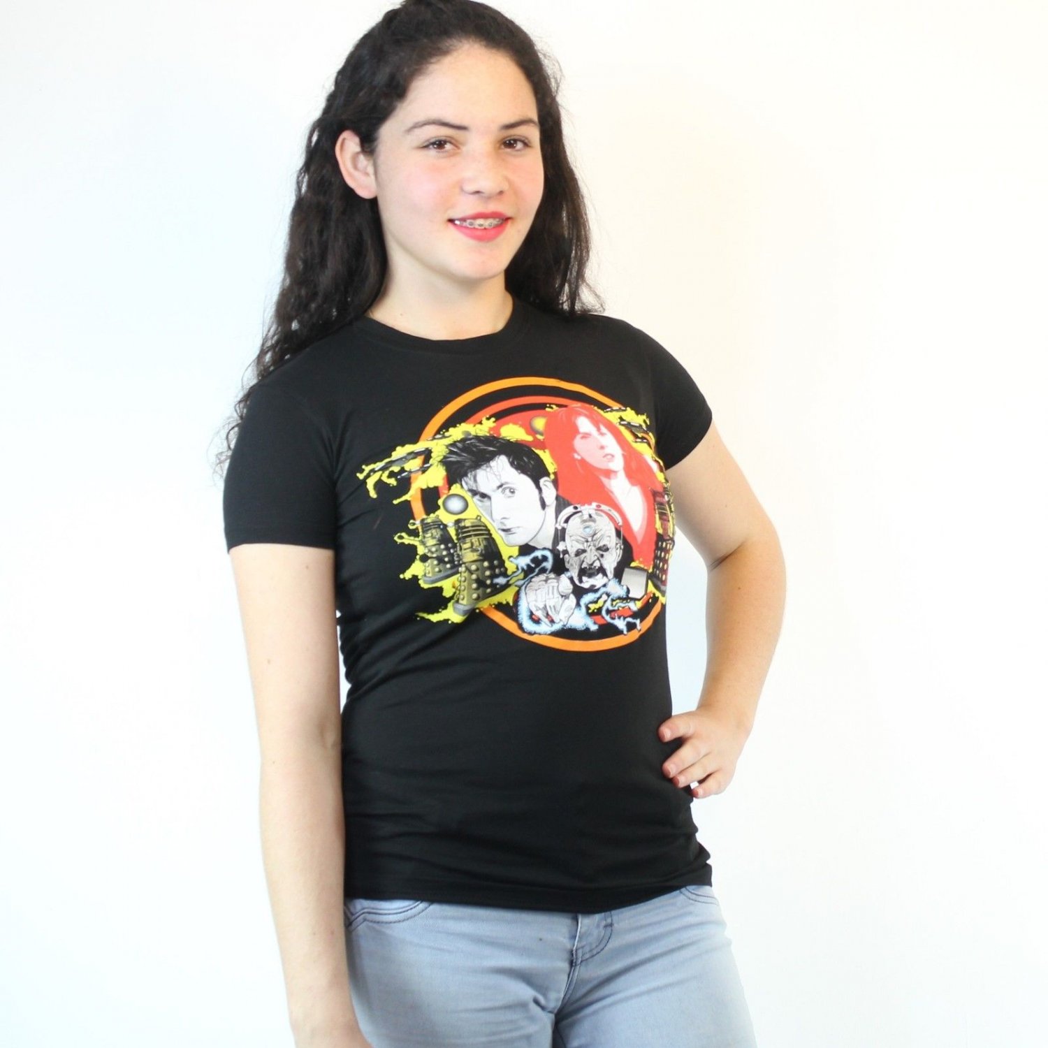 Doctor Who 10th Tennant Dr Davros Daleks Women's Black T-shirt NEW ...
