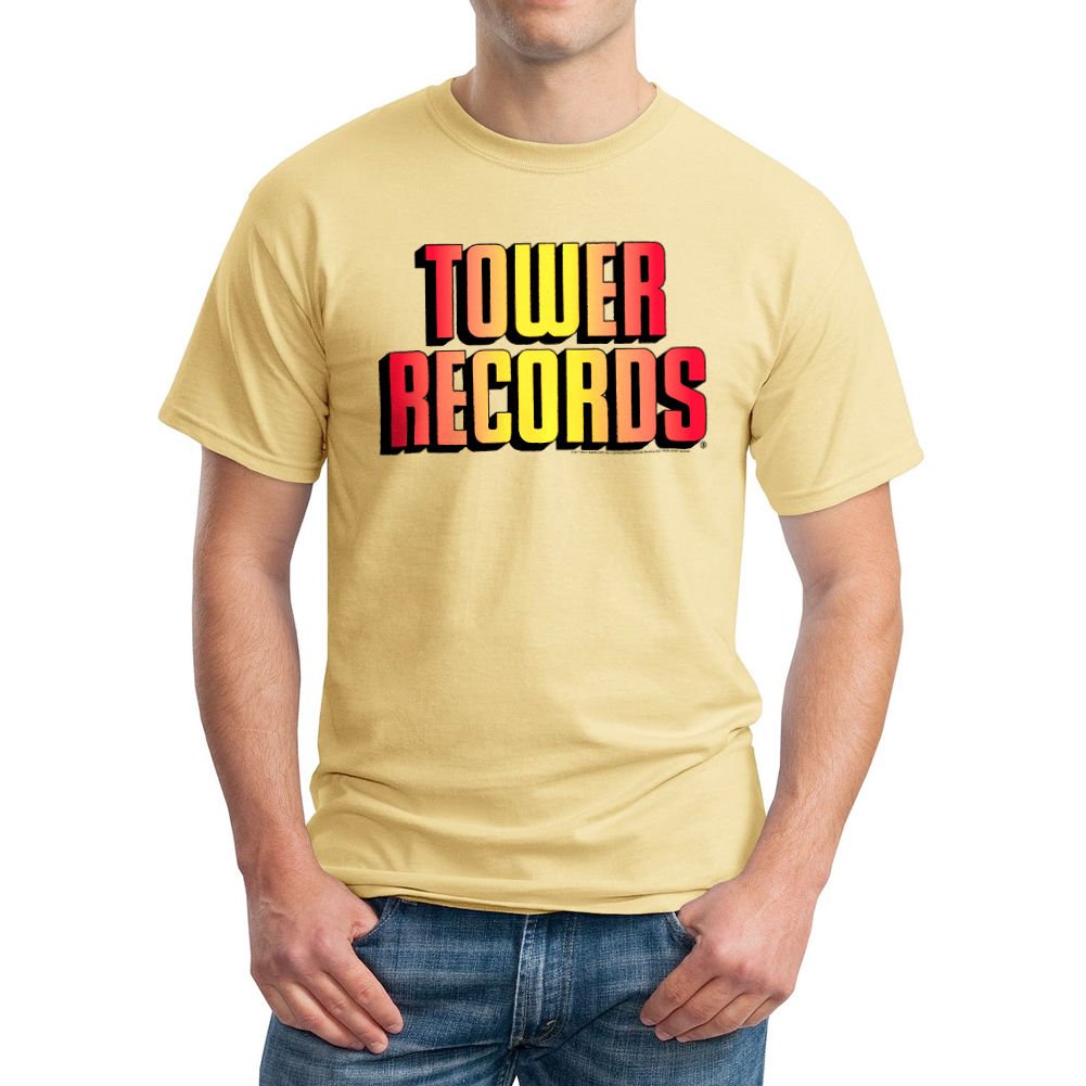 Tower Records Logo Shadow Men's Vegas Gold T-shirt NEW Sizes S-2XL