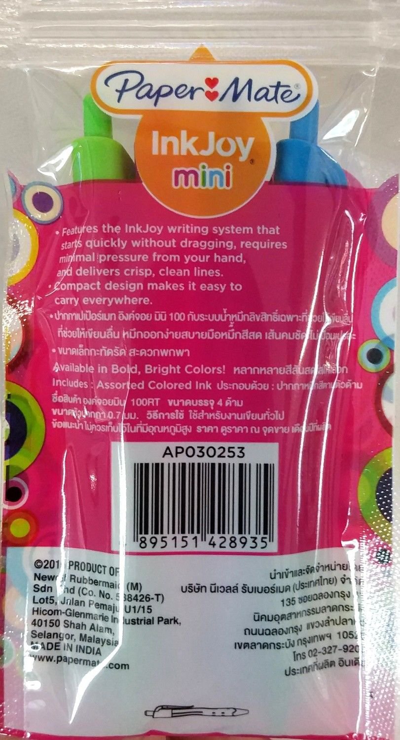 Papermate inkjoy Mini 100RT Retractable ballpoint pens 0.7 mm 4 colored ...