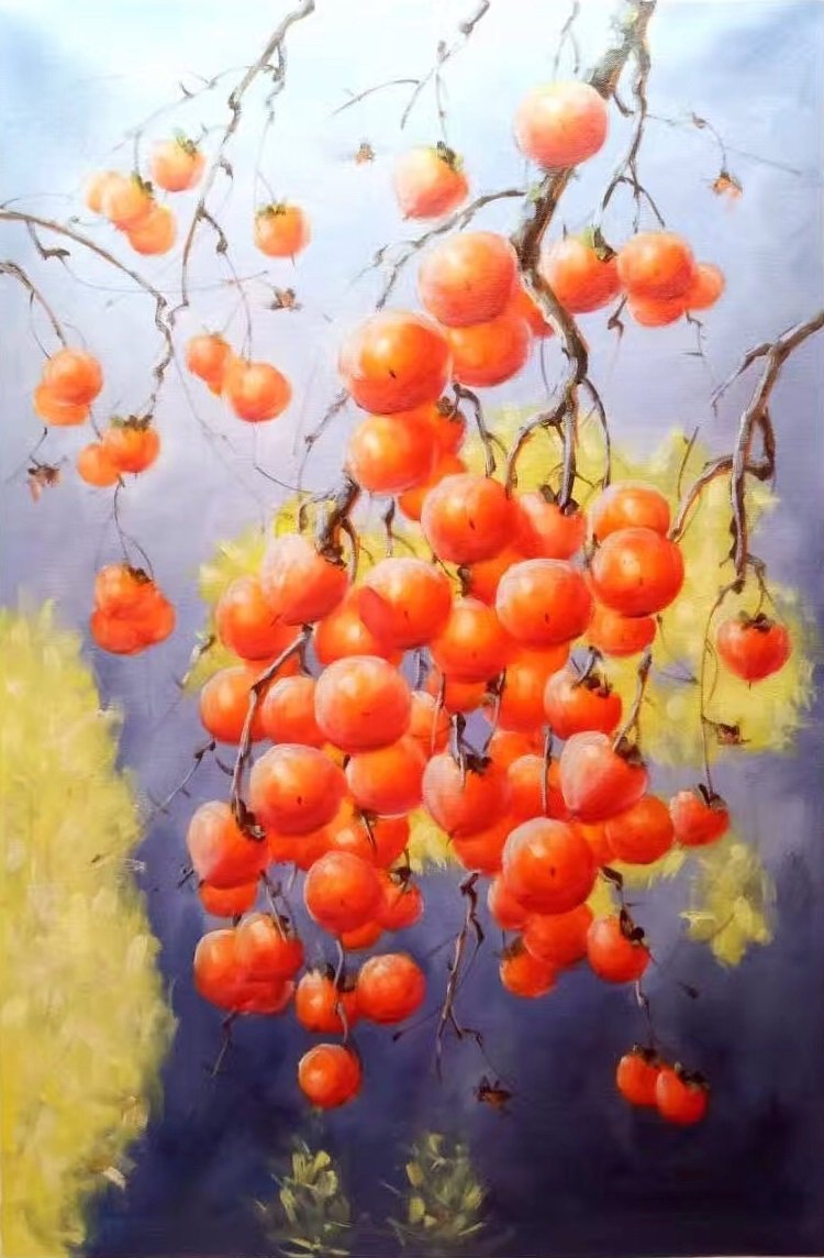 Hand painted oil painting on canvas"persimmon"60x90CM(23.6"x35.4 ...