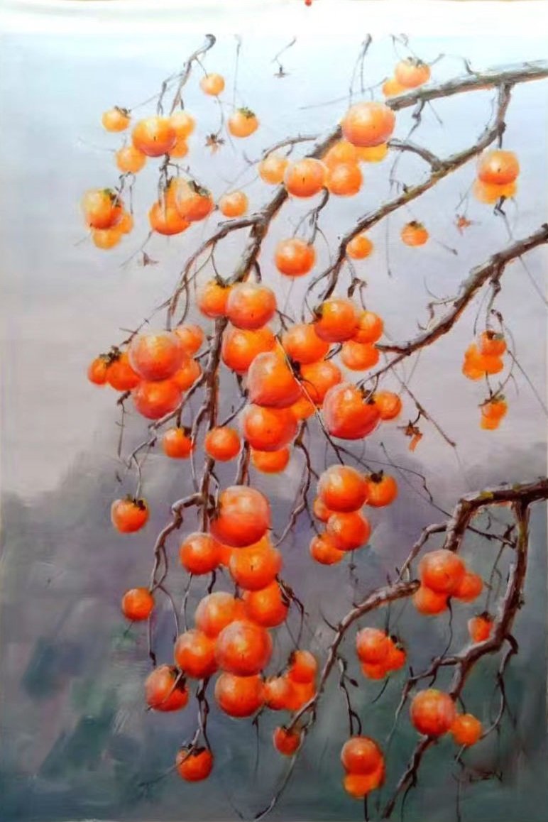 Hand painted oil painting on canvas"persimmon"60x90CM(23.6"x35.4 ...