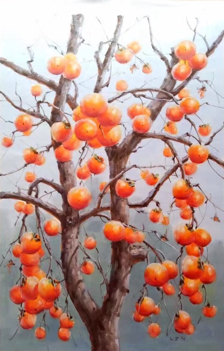 Hand painted oil painting on canvas"persimmon"60x90CM(23.6"x35.4 ...